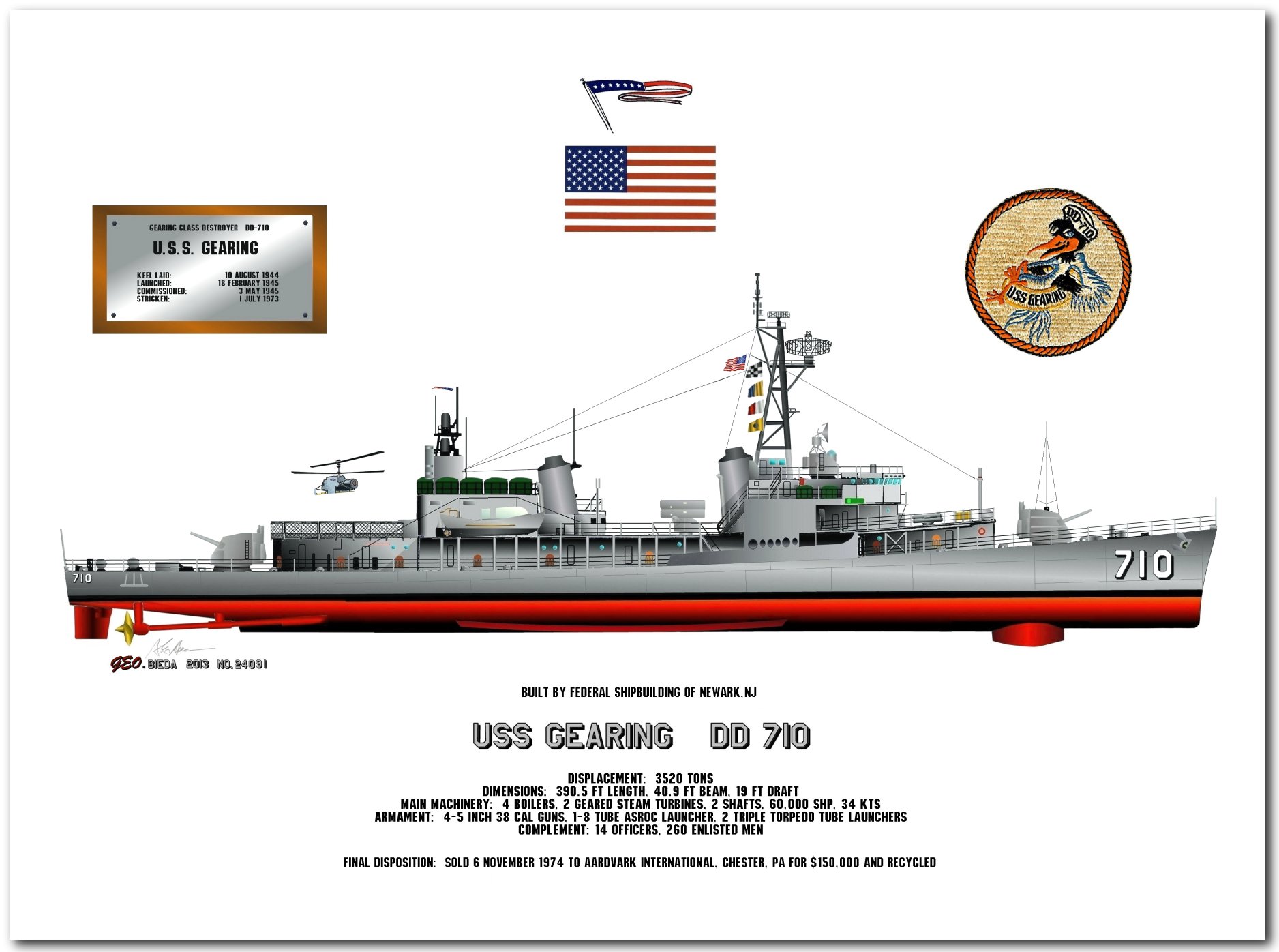 Gearing Class Destroyer Profile Drawings by George Bieda – US Military ...